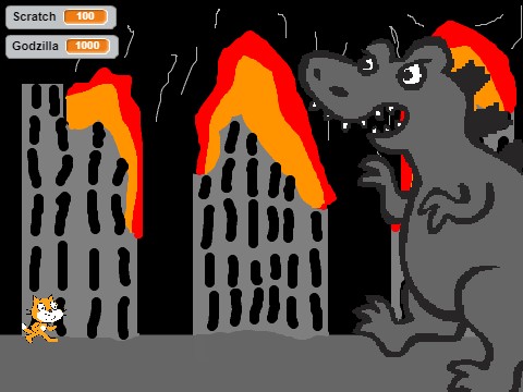 Scratch and his friends vs Godzilla 4.5