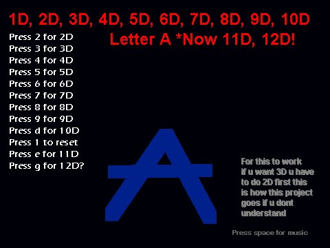 Letter A in 1D, 2D, 3D, 4D, 5D, 6D, 7D, 8D, 9D, 10D, and now, 11D, and 12D =D