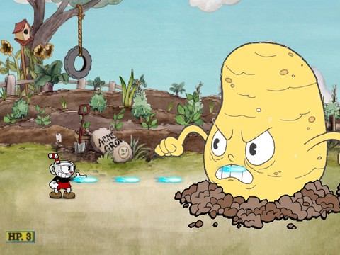 Cuphead The Root Pack boss fight con el radish