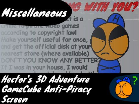 Hector's 3D Adventure GameCube Anti-Piracy Screen