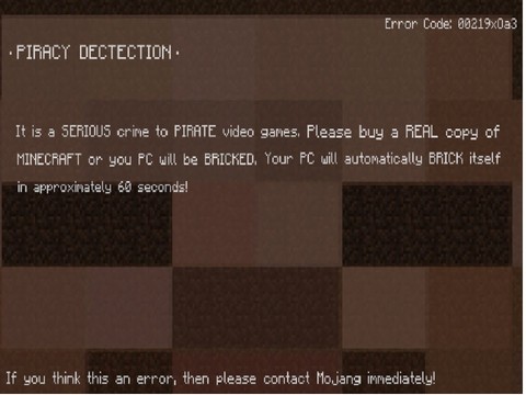 Minecraft anti piracy screen
