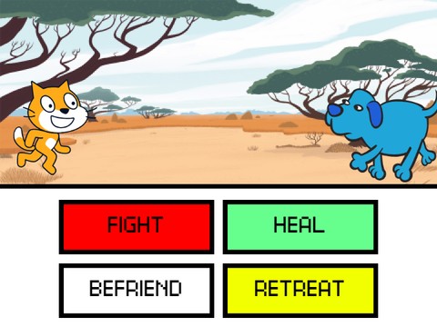 Scratch RPG: Coder Cat vs. Dictionary Dog