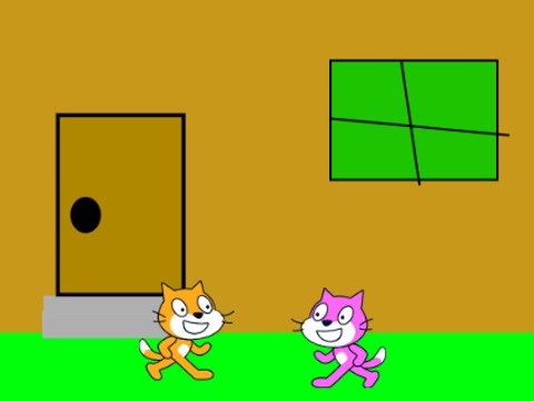 Scratch cat makes sister cat spell "rup"