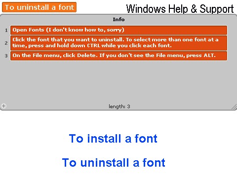 Windows Help & Support: Fonts: Install & Uninstall