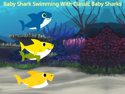 Baby Shark Swimming With Classic Baby Sharks