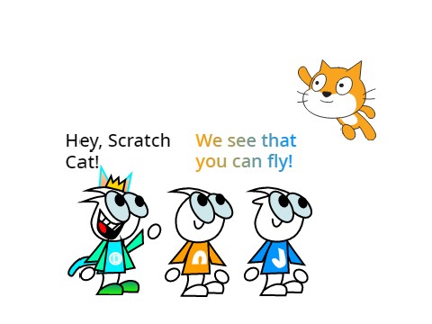 Me, Nich and Jugi see Scratch Cat flying.