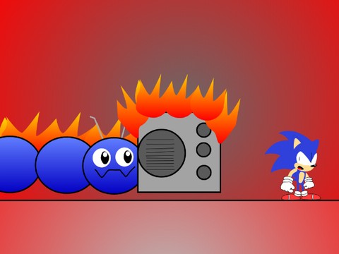 Sonic running from fire