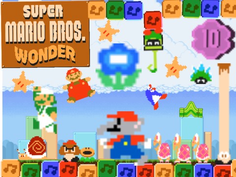 Mario Wonder 8 bit Title screen